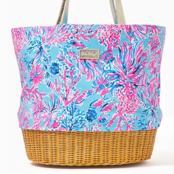 Lilly Pulitzer | Bags | Lilly Pulitzer Canvas And Wicker Tote Celestial ...